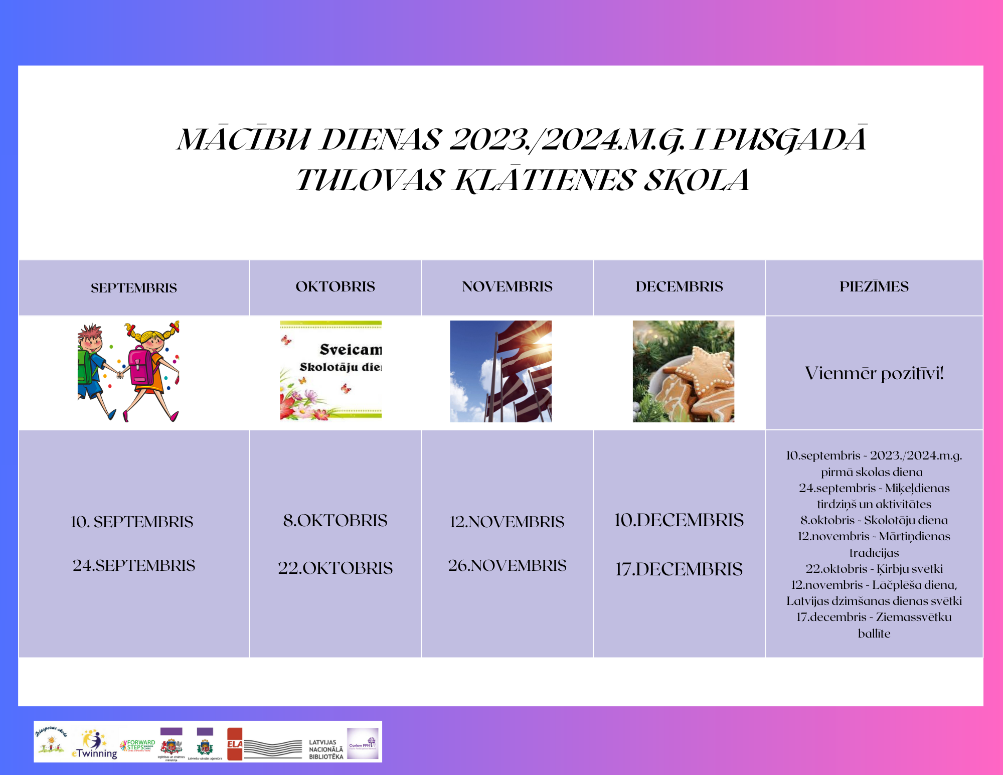 2023./2024.m.g. I semestra mācību dienas klātienes skolā | Diasporas latviešu valodas un ...